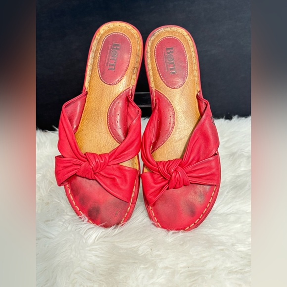 Born | Shoes | Born Red Slipon Leather Knot Wedge Sandals Womens 42 ...